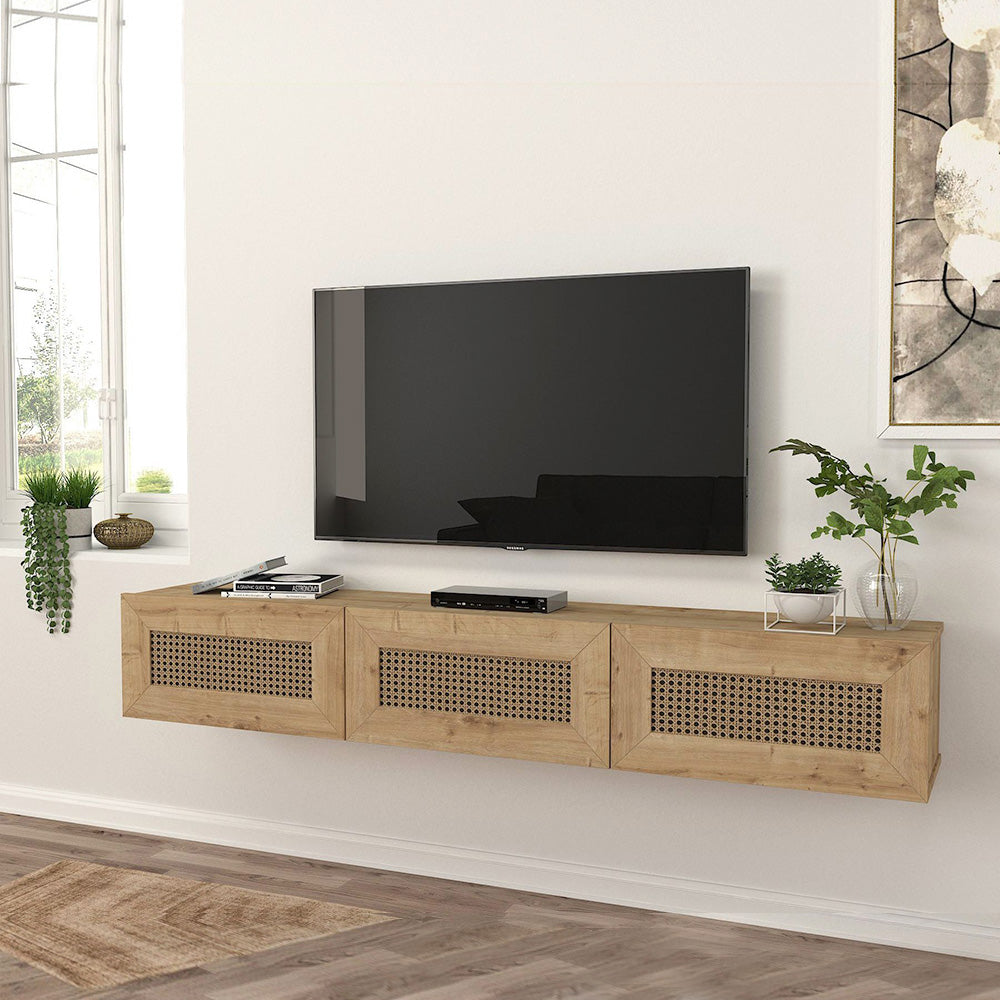 Meuble TV à design suspendu DIMONA 180 cm - Chêne à motifs – Meublin.ma