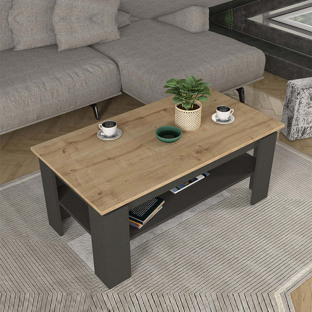 Table basse pour séjour LEROY 110 cm - Chêne et gris anthracite ...