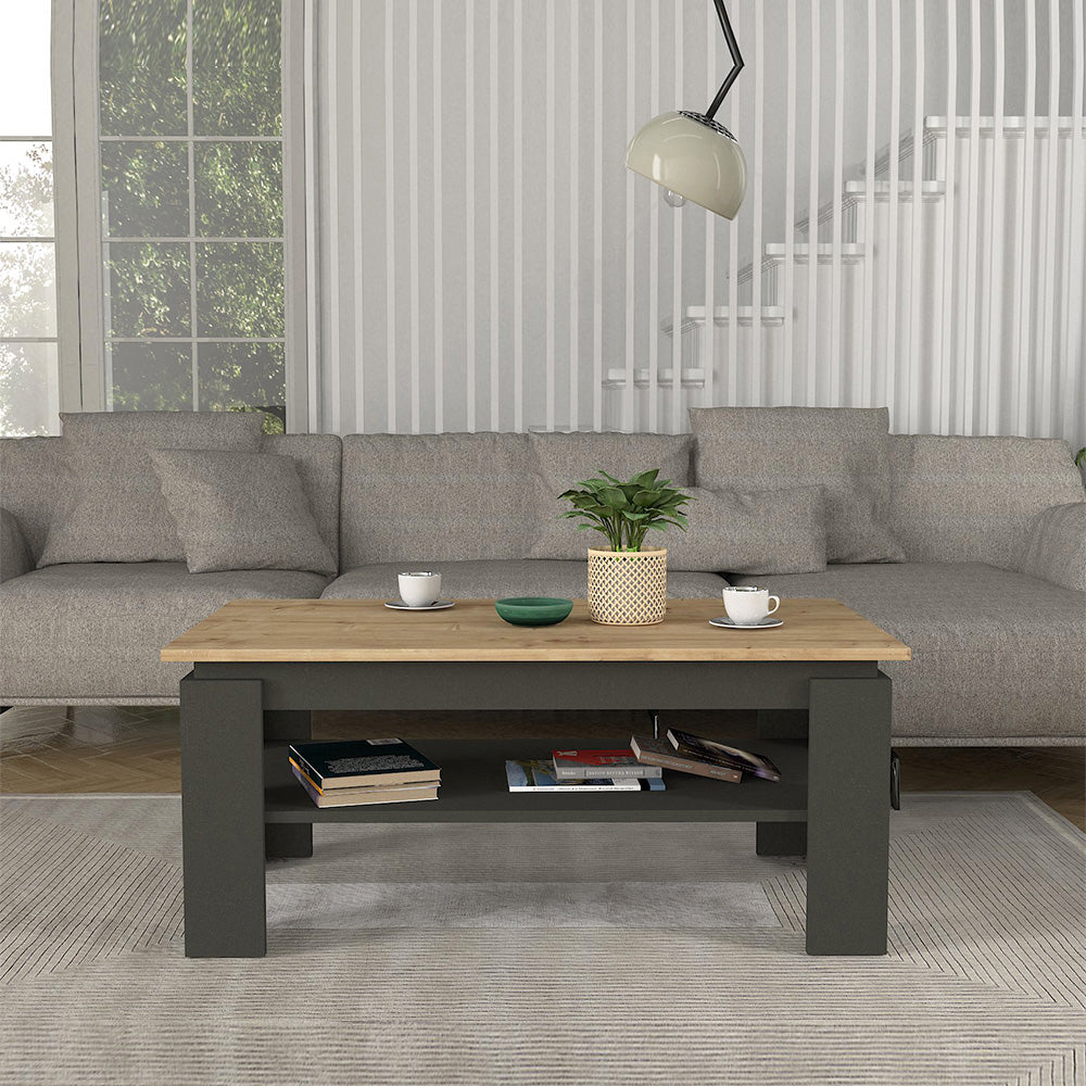 Pack DAMLER - Meuble TV suspendu et Table basse - Gris et chêne ...