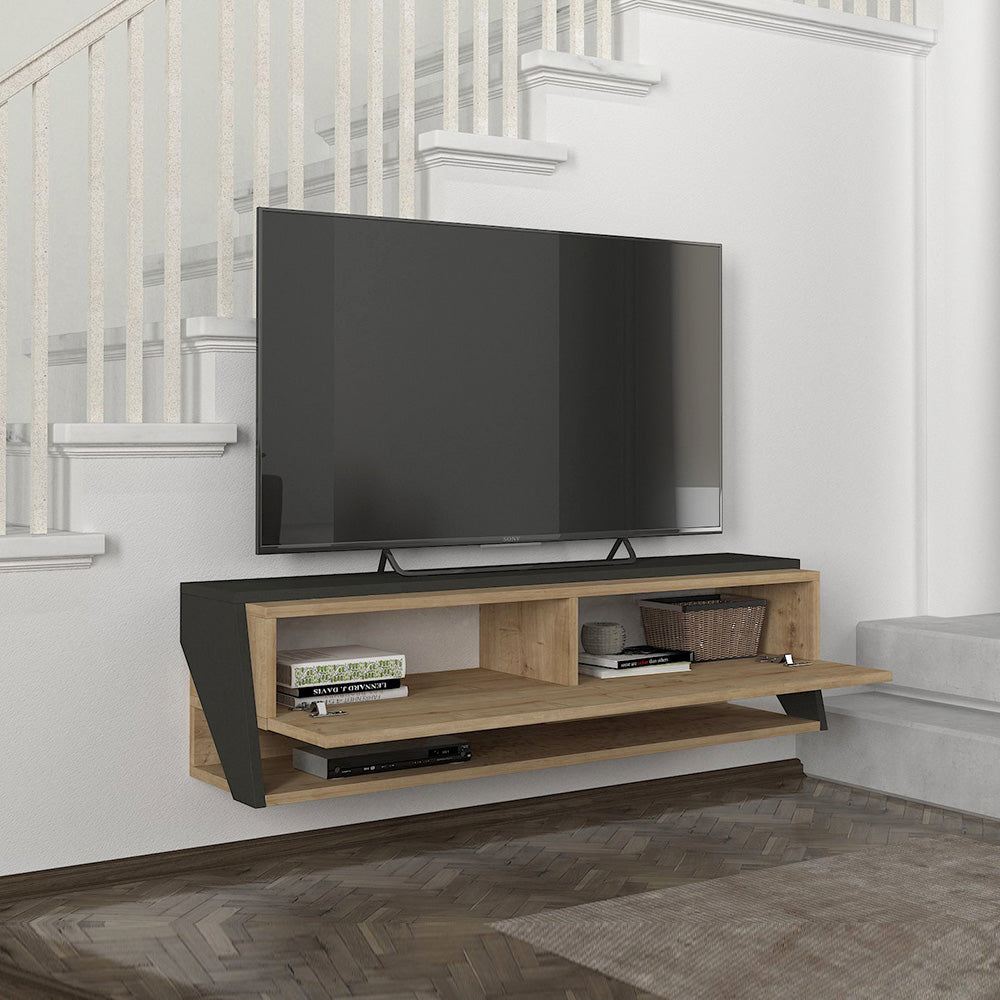 Meuble TV design suspendu LITOS 120 cm - Chêne et gris anthracite ...