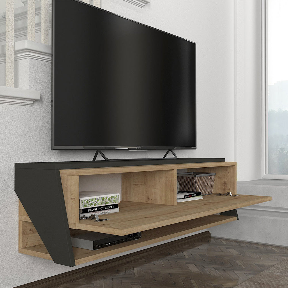 Meuble TV design suspendu LITOS 120 cm - Chêne et gris anthracite